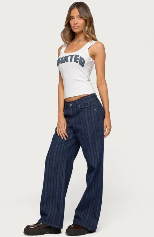 EDIKTED Stripe Lace Trim Low Rise Wide Leg Jeans