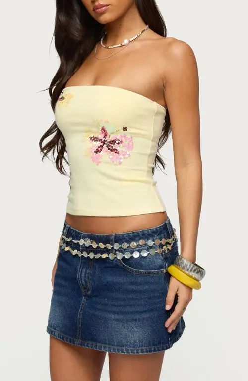 EDIKTED Sequin Floral Tube Top