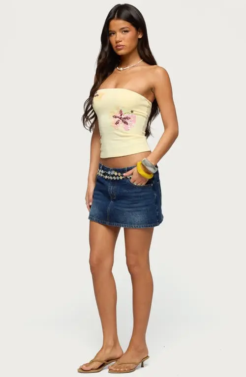 EDIKTED Sequin Floral Tube Top
