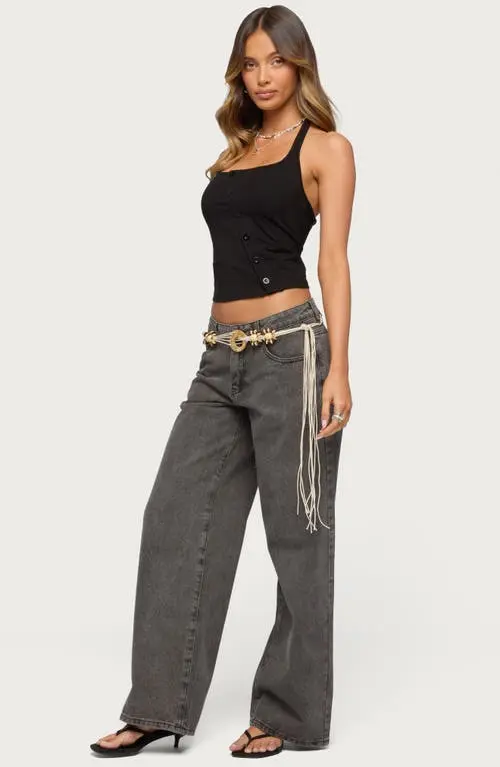 EDIKTED Asymmetric Button Halter Top