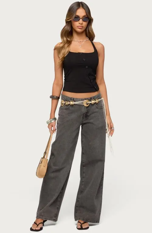 EDIKTED Asymmetric Button Halter Top