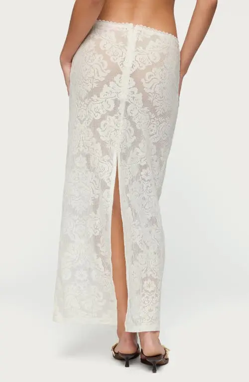 EDIKTED Low Rise Sheer Lace Maxi Skirt