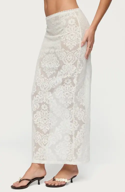 EDIKTED Low Rise Sheer Lace Maxi Skirt