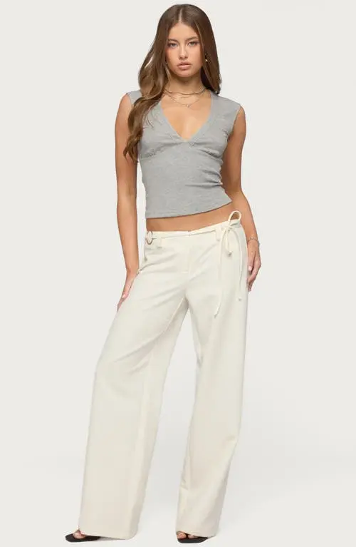 EDIKTED Raphael Tie Waist Wide Leg Pants - White
