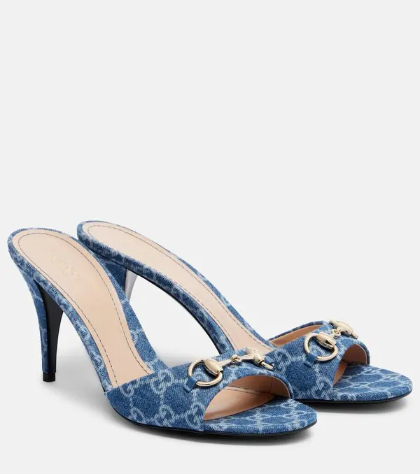 Gucci Horsebit Gg Denim Mules