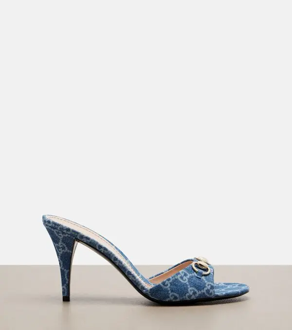 Gucci Horsebit Gg Denim Mules