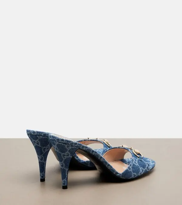 Gucci Horsebit Gg Denim Mules