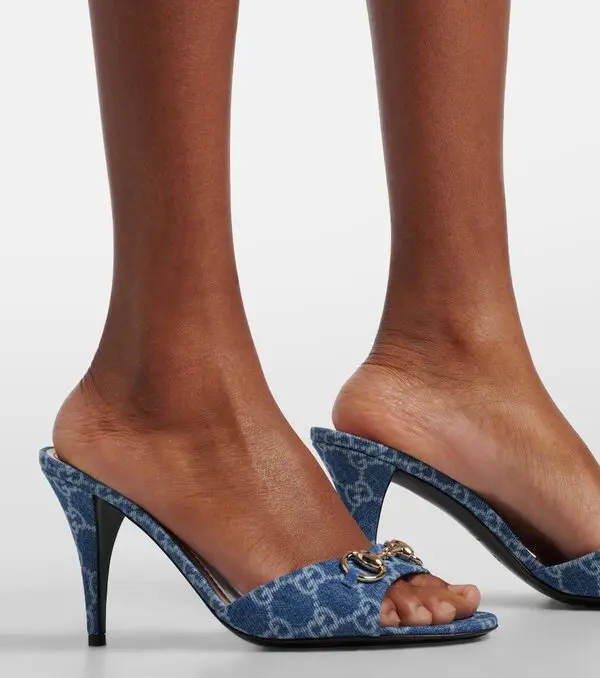 Gucci Horsebit Gg Denim Mules