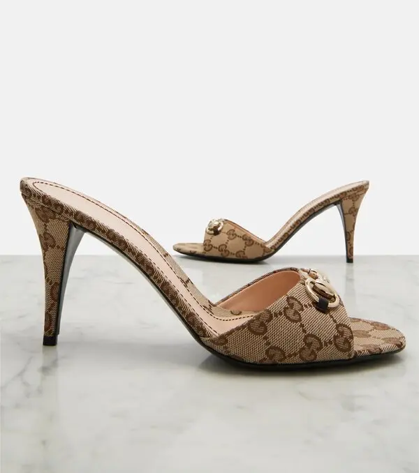 Gucci Erin Horsebit Gg Canvas Mules