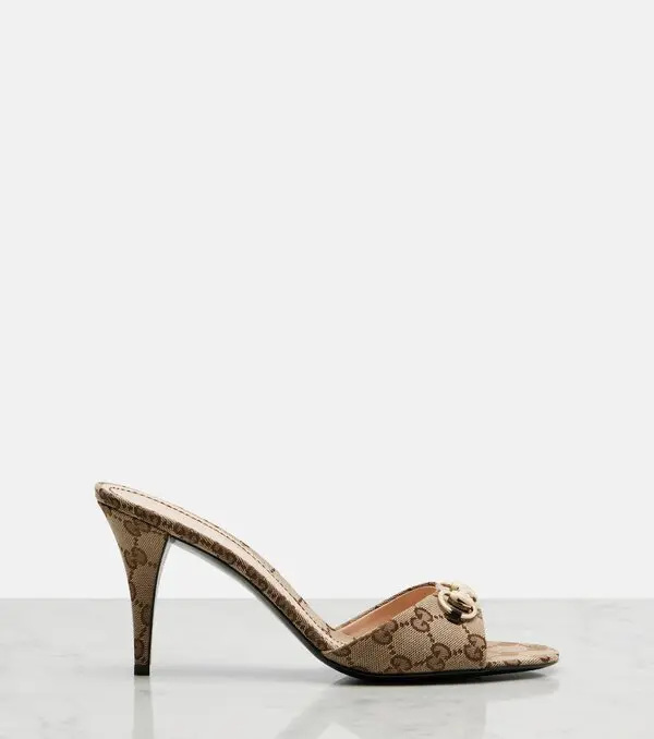 Gucci Erin Horsebit Gg Canvas Mules