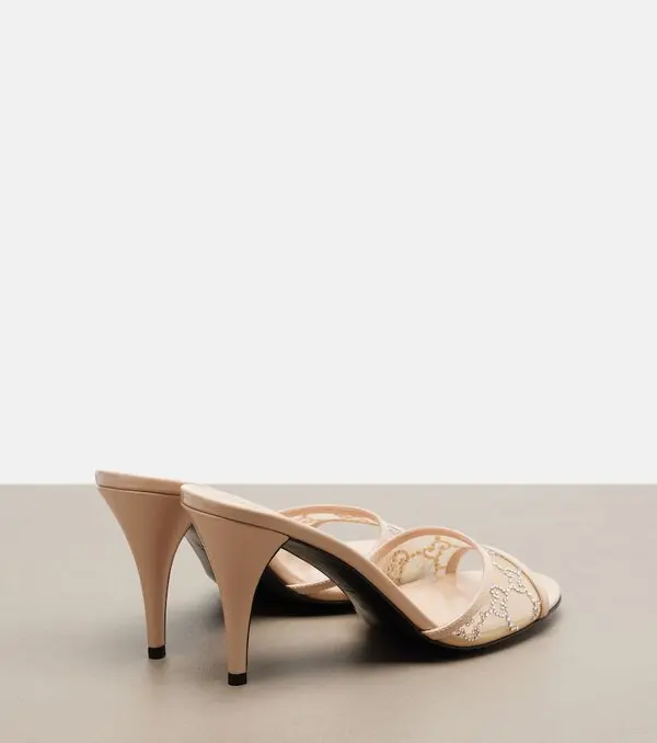Gucci Erin Gg Embellished Leather-trimmed Mules - Pink