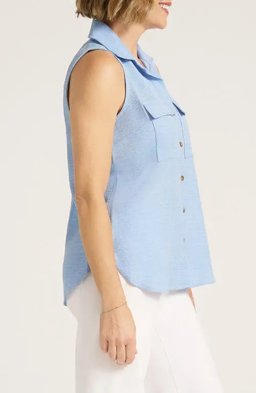 Matty M. Euclid Sleeveless Button-up Shirt - Chambray