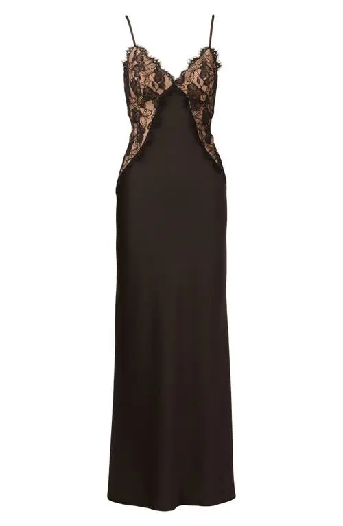 Adrianna Papell Lace Trim Satin Gown