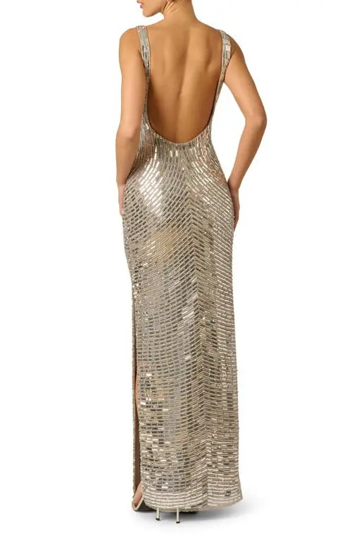 Adrianna Papell Beaded Open Back Gown