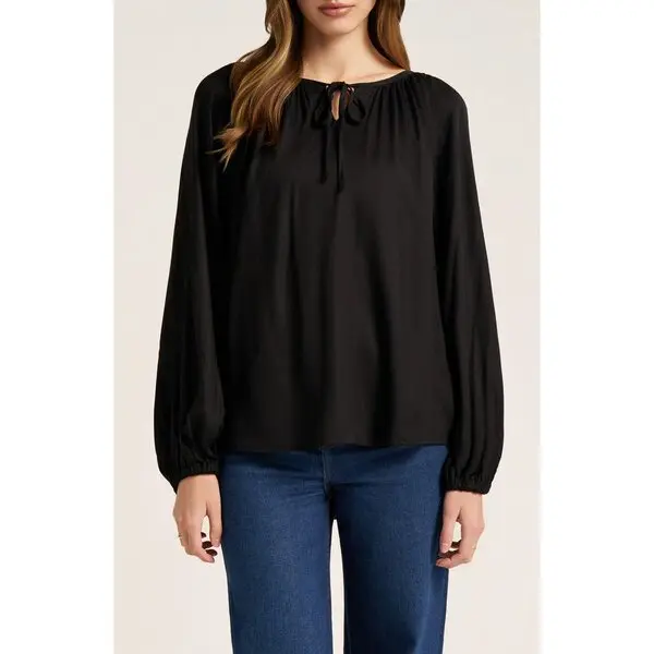 Matty M. Tie Neck Raglan Sleeve Top