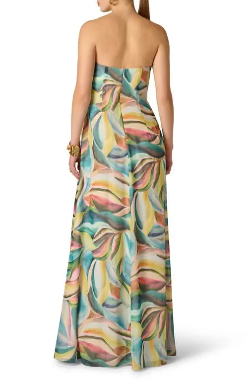 Adrianna Papell Print Strapless Chiffon Gown