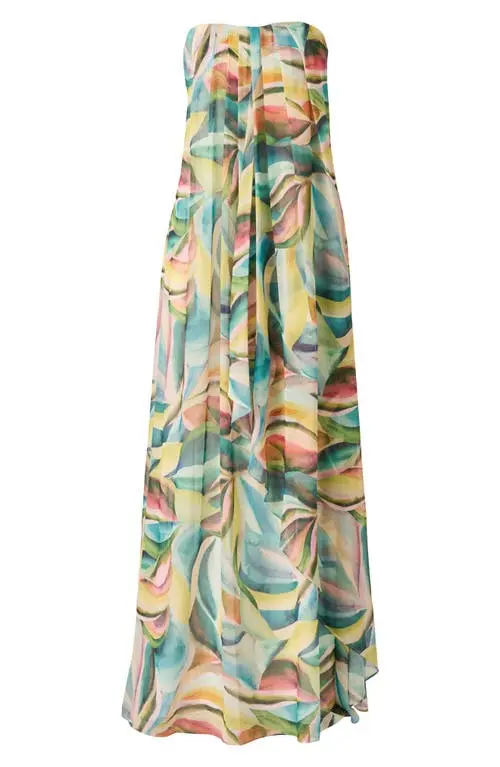 Adrianna Papell Print Strapless Chiffon Gown