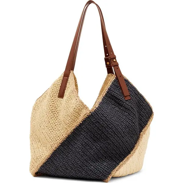REISS Farrah Raffia Effect Colorblock Tote