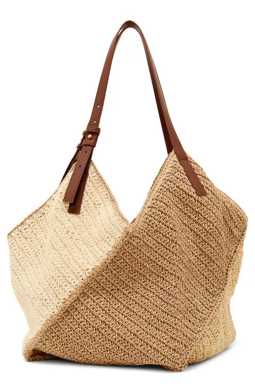 REISS Farrah Raffia Effect Colorblock Tote