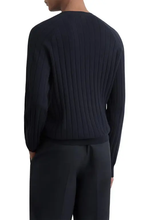 REISS Andres Ribbed Henley Sweater - Navy