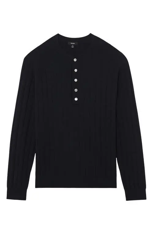 REISS Andres Ribbed Henley Sweater - Navy
