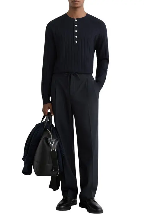 REISS Andres Ribbed Henley Sweater - Navy