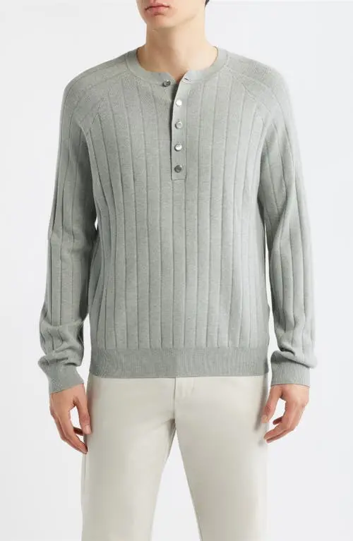 REISS Andres Ribbed Henley Sweater - Sage Green