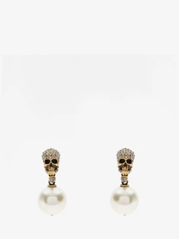 Alexander McQueen Pearl Pave Skull Earrings - Antique Gold-finish