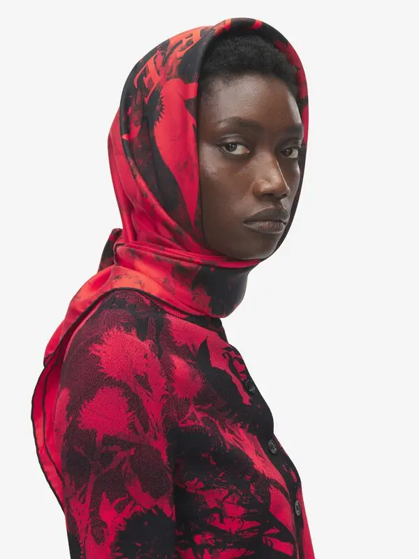 Alexander McQueen Floral Scarf - Red/black