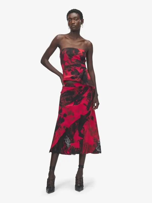 Alexander McQueen Floral Slashed Midi Skirt