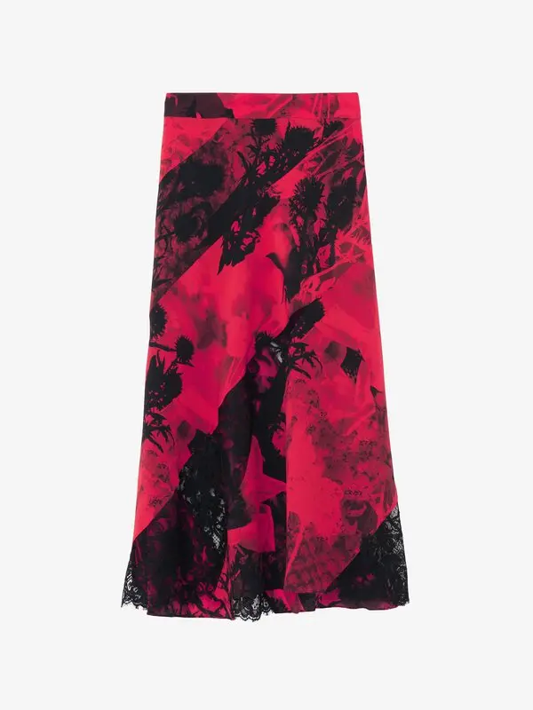 Alexander McQueen Floral Slashed Midi Skirt - Red/black