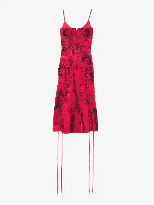 Alexander McQueen Floral Jacquard Corset Dress - Red/black