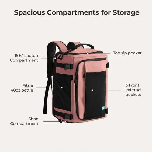BAGSMART Mesh Expandable Travel Backpack 28l-38l Extended - Rose
