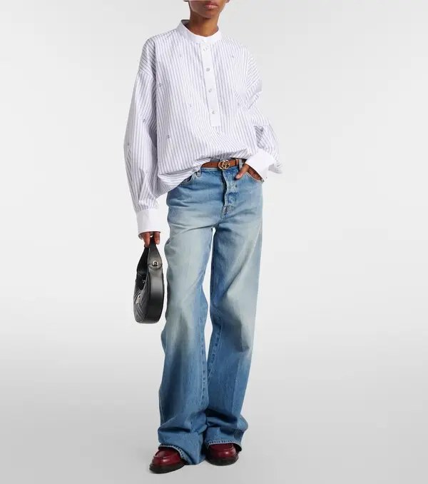 Gucci Interlocking G Pinstripe Cotton Shirt - White