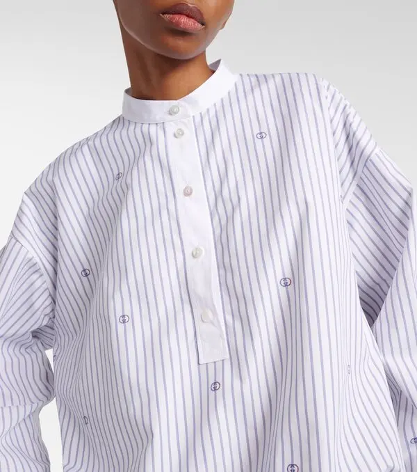 Gucci Interlocking G Pinstripe Cotton Shirt - White