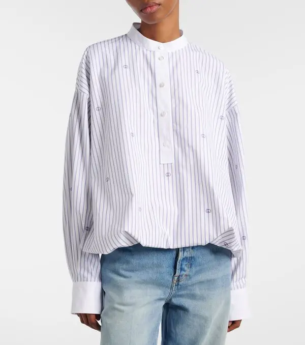 Gucci Interlocking G Pinstripe Cotton Shirt - White