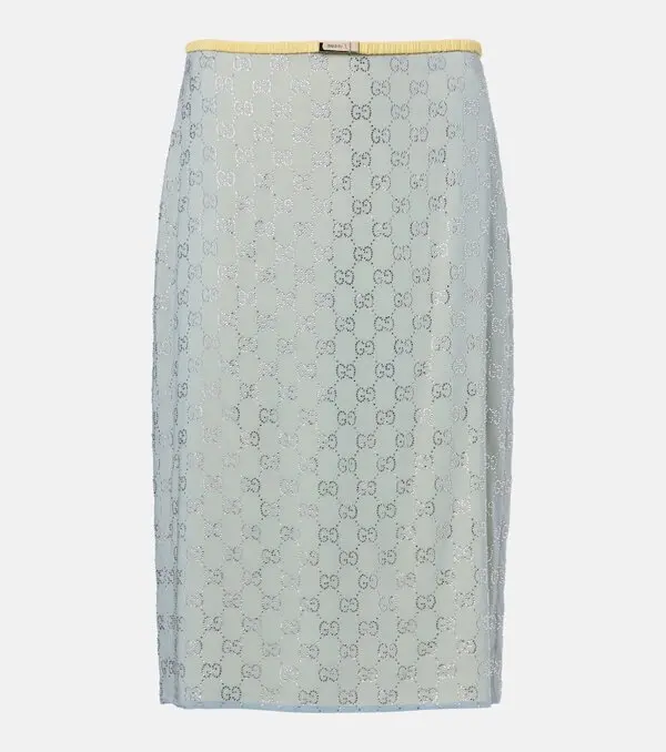 Gucci Gg Embellished Silk-blend Midi Skirt