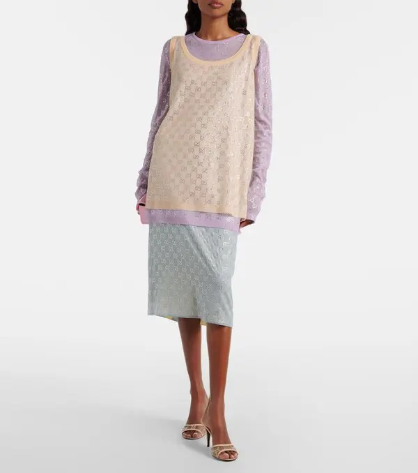 Gucci Gg Embellished Silk-blend Midi Skirt