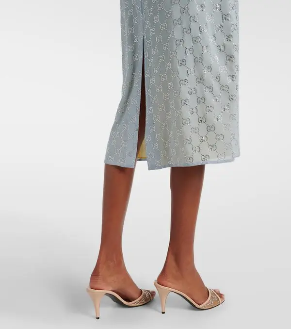 Gucci Gg Embellished Silk-blend Midi Skirt