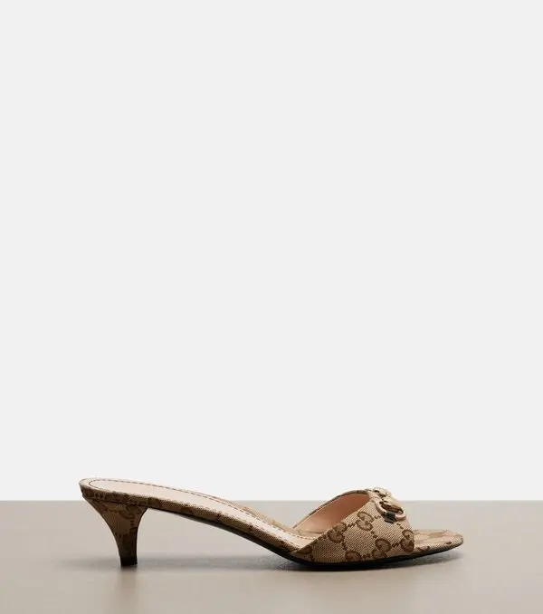 Gucci Horsebit Gg Canvas Mules