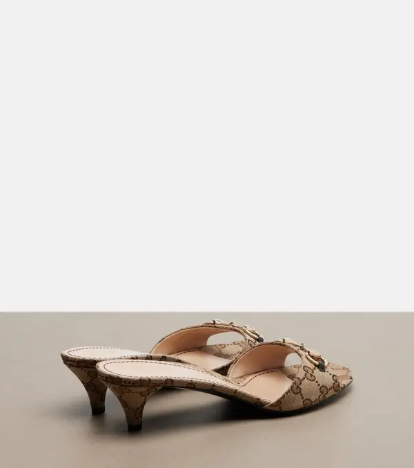 Gucci Horsebit Gg Canvas Mules