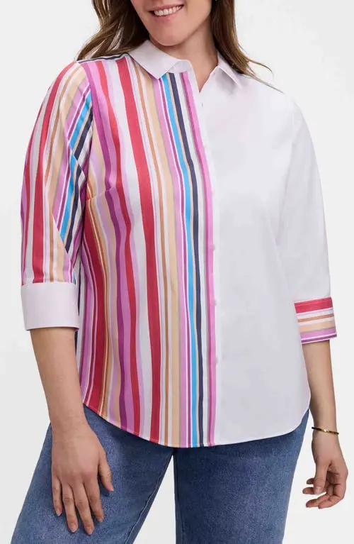 Foxcroft Charlie Mixed Stripe Button-up Shirt - Pink/white Multi