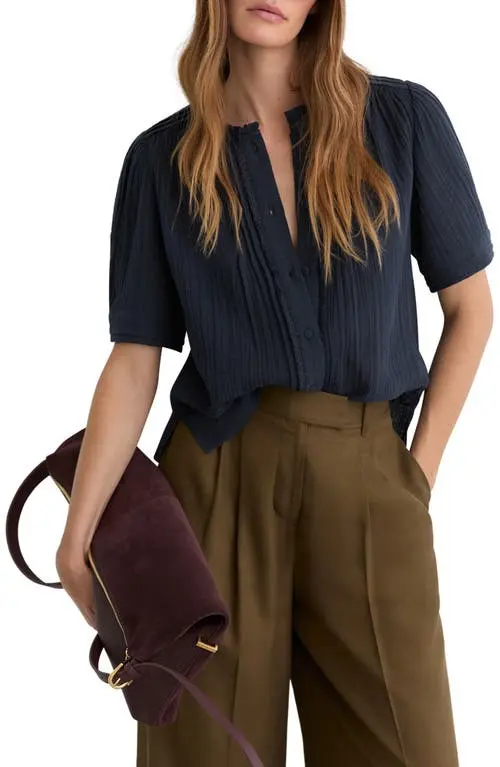 REISS Aurelia Pintuck Pleat Button-up Shirt - Navy