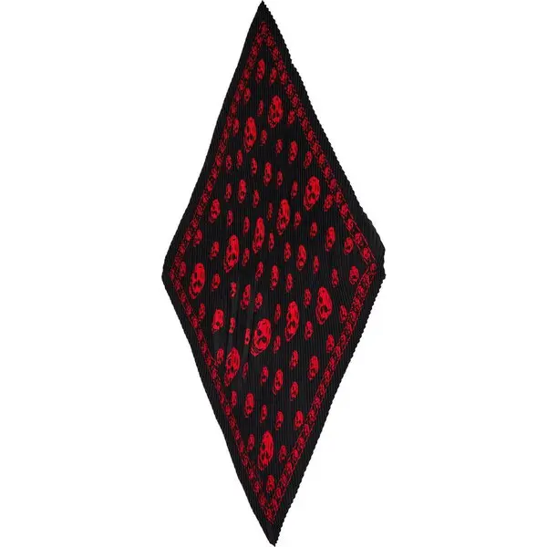 Alexander McQueen Classic Skull Print Pleated Silk Square Scarf - Black/red