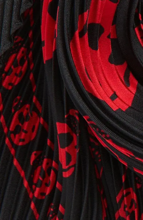 Alexander McQueen Classic Skull Print Pleated Silk Square Scarf - Black/red