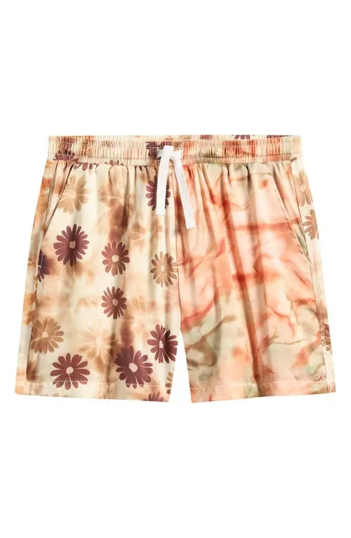 RIZORT Floral Print Drawstring Waist Shorts - Orange