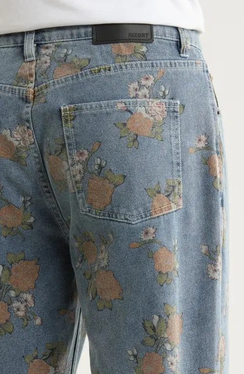 RIZORT Floral Print Straight Leg Jeans