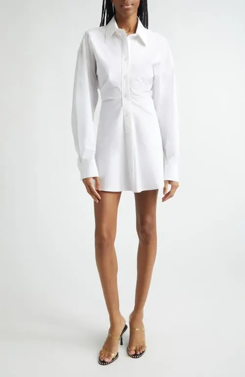 Alexander Wang Zip Cinch Long Sleeve Stretch Cotton Mini Shirtdress - White