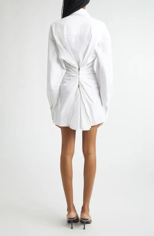 Alexander Wang Zip Cinch Long Sleeve Stretch Cotton Mini Shirtdress - White