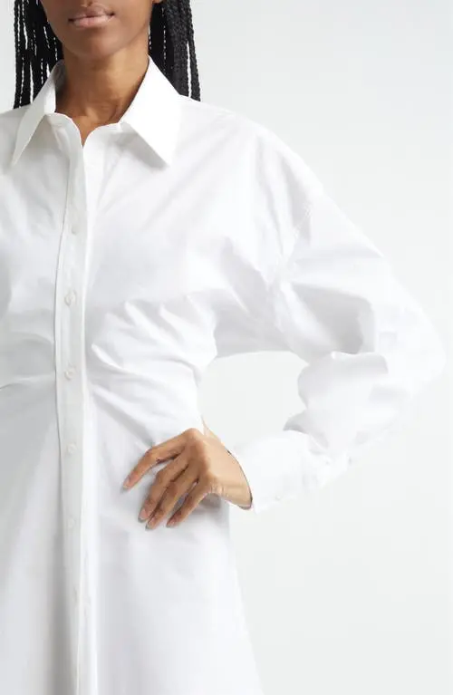 Alexander Wang Zip Cinch Long Sleeve Stretch Cotton Mini Shirtdress - White